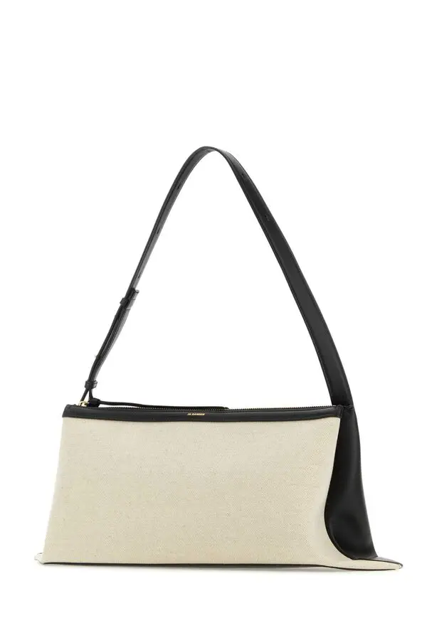 JIL SANDER Two-tone Canvas And Leather Medium Empire Shoulder Bag