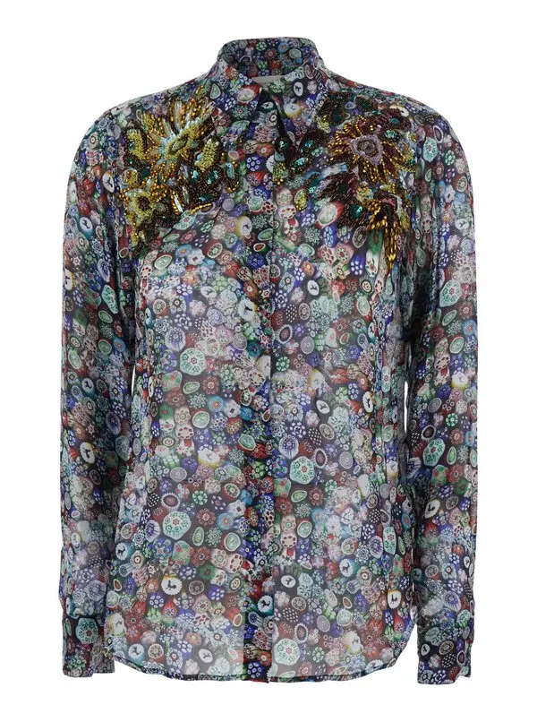 Dries Van Noten Chowy' Shirt With Classic Collar And All-over Embroidery In Viscose For - Multicolor