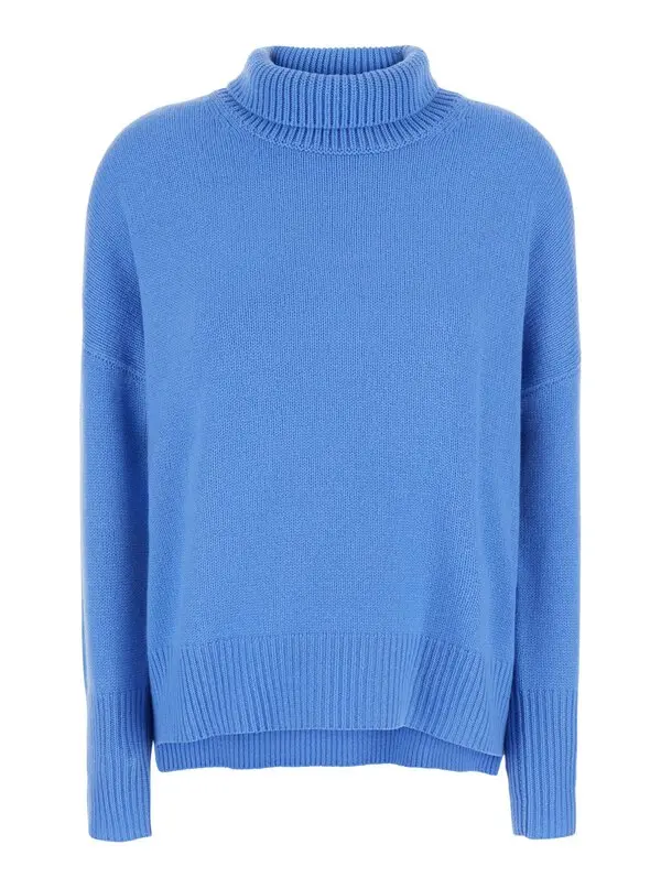 LISA YANG Heidi' Light Sweater With High Neck And Ribbed Finishes In Cashmere For - Blue