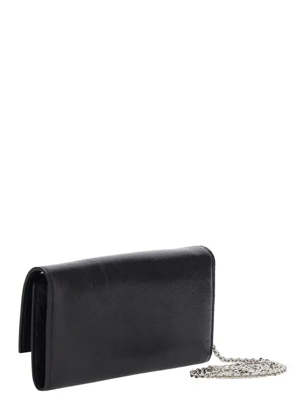 Fendi Leather Crossbody Bag With Ff Plate And Chain Strap - Black
