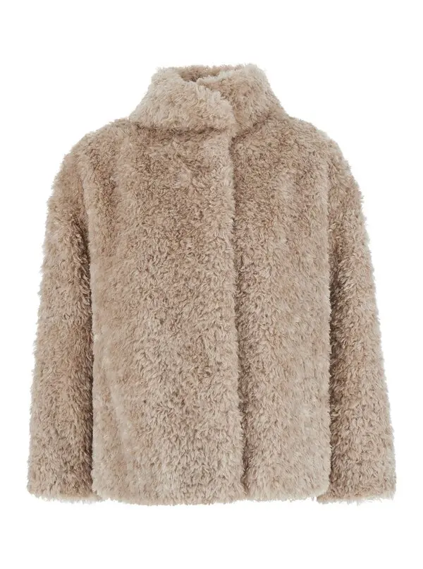 Herno Beige High-neck Coat With Hidden Front Closure In Beige Ecofur For