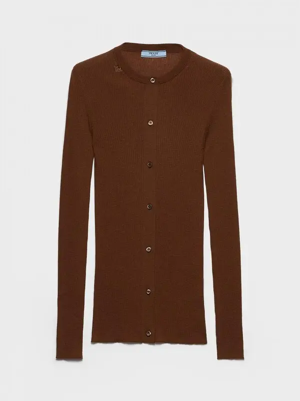 Prada Ribbed Wool Cardigan - Brown