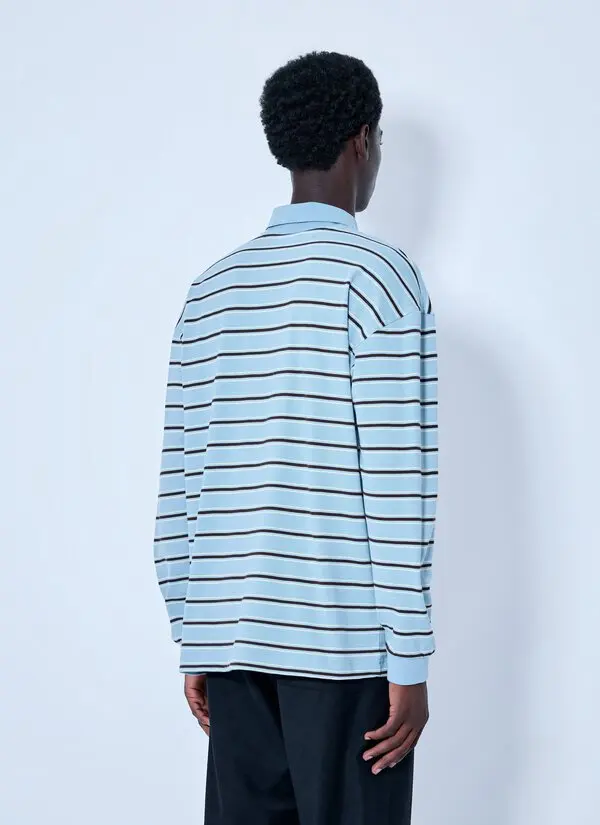 Bottega Veneta Striped Cotton-piqué Polo Shirt - Blue