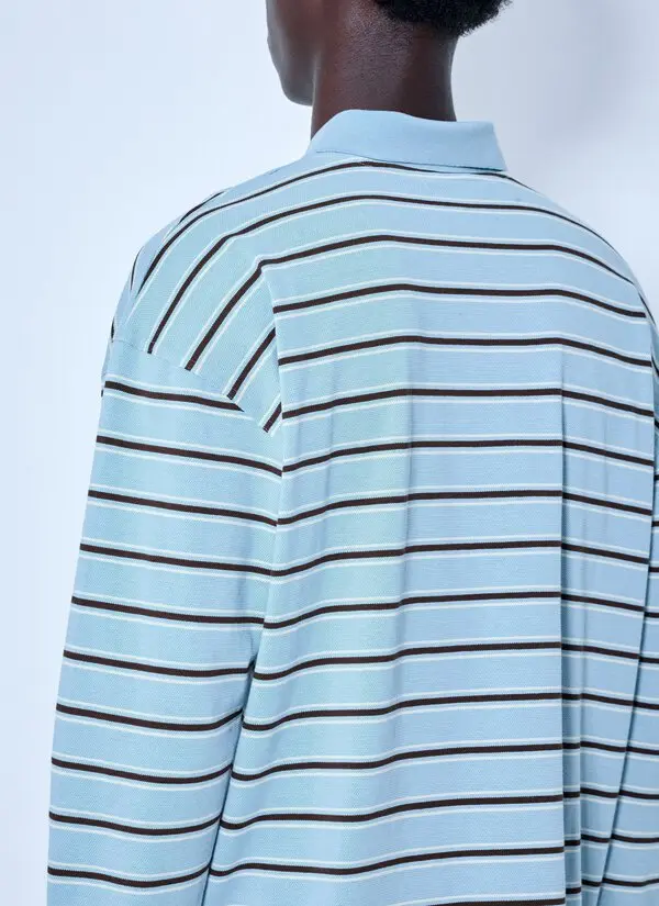 Bottega Veneta Striped Cotton-piqué Polo Shirt - Blue