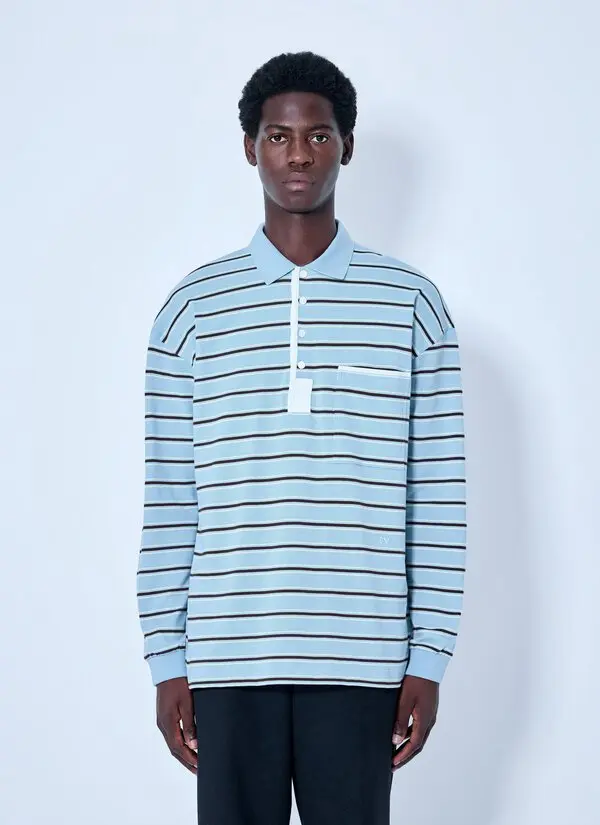 Bottega Veneta Striped Cotton-piqué Polo Shirt - Blue