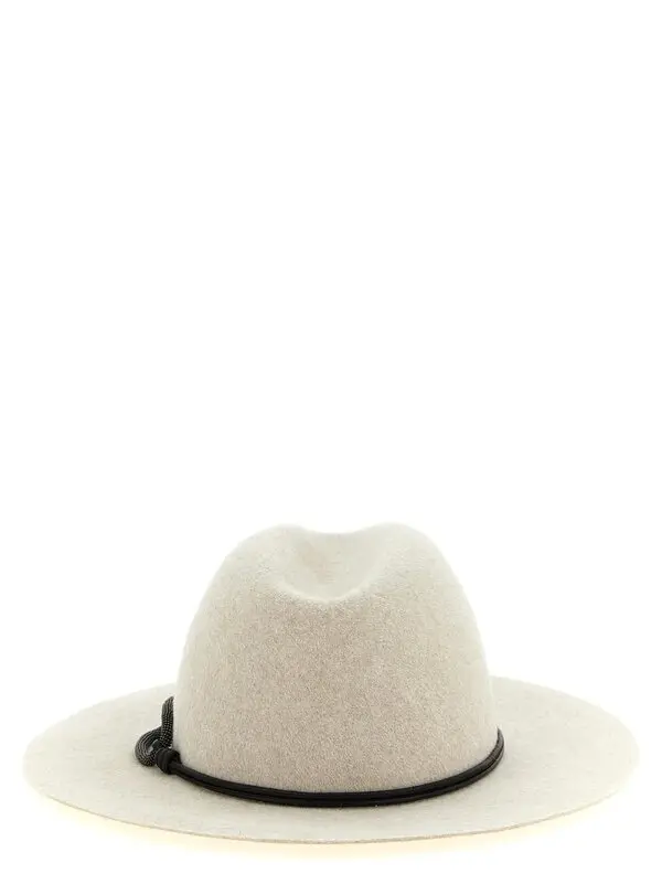 Brunello Cucinelli Wide Brim Fedora Hat With Cord - Cream