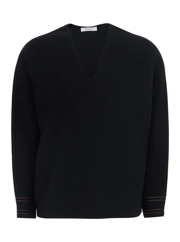 Max Mara Black Sweater With V-neck And Long Sleeve In Wool Blend - Multicolor