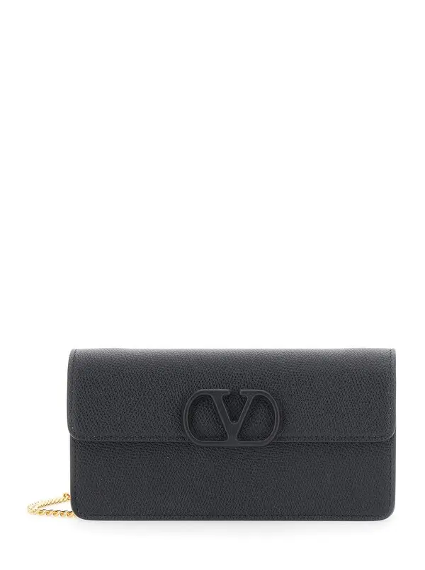 Valentino Garavani Black Mini Bag With Chain Strap And Vlogo Plaque On The Front In Leather For - Multicolor