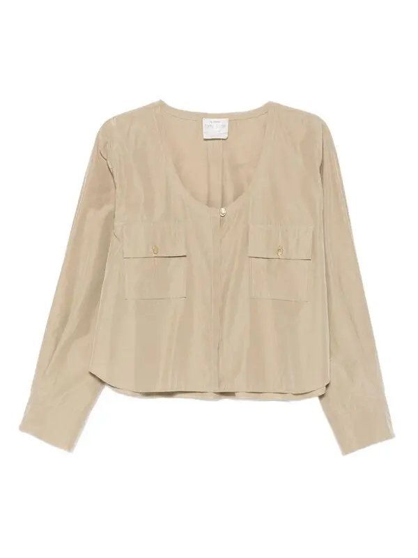 FORTE_FORTE Cotton Blend Long Sleeve Blouse - Multicolor