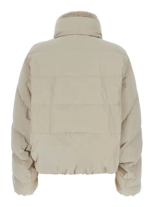 Brunello Cucinelli Beige Down Jacket With Removable Fur Collar In Tech Fabric For