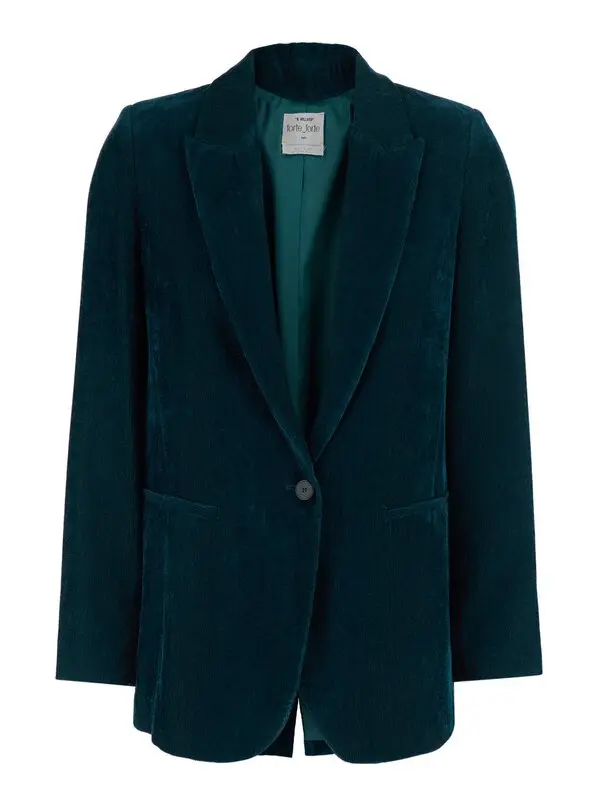 FORTE_FORTE Blue Single-breasted Jacket With Peak Revers In Corduroy For - Multicolor