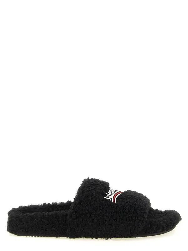 Balenciaga Furry Open Sandals - Black