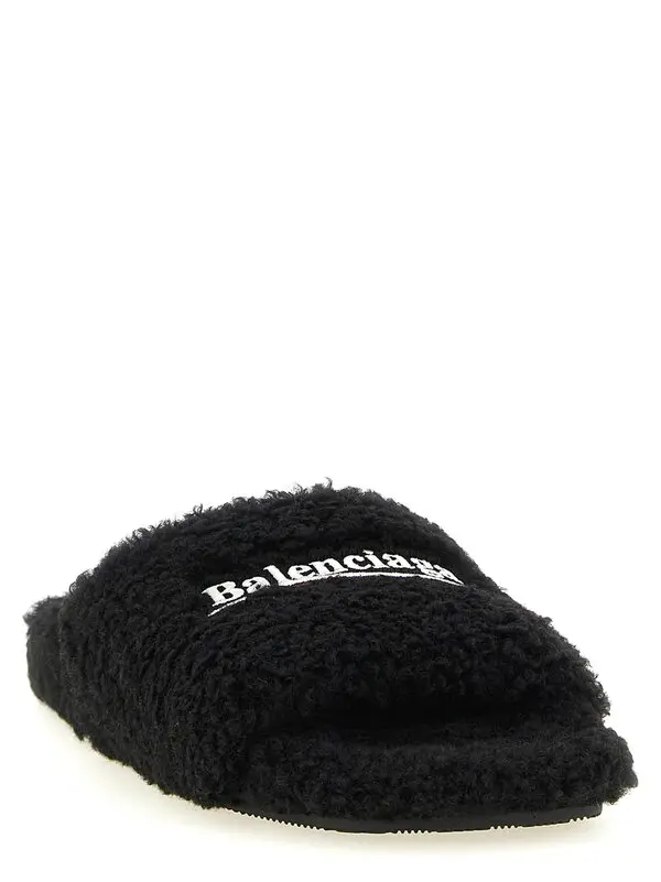 Balenciaga Furry Open Sandals - Black