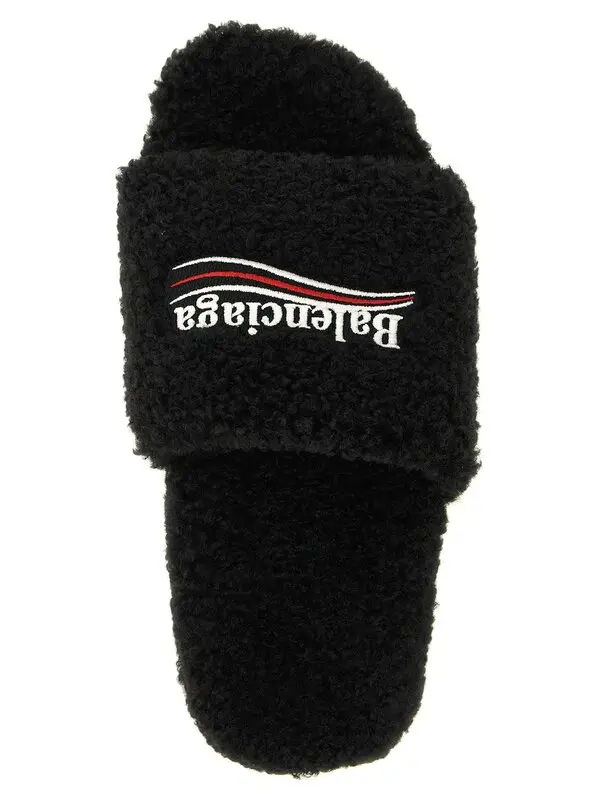 Balenciaga Furry Open Sandals - Black