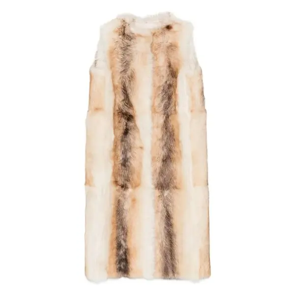 YVES SALOMON Striped Fur Waistcoat - Cream