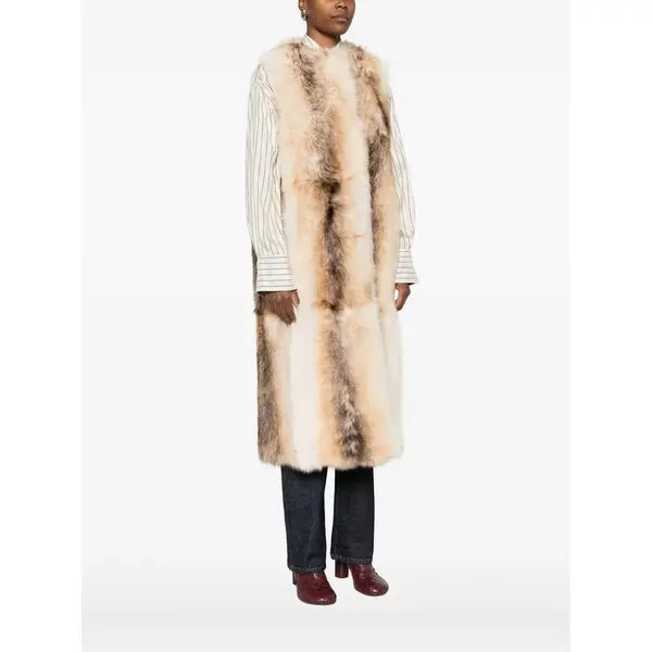 YVES SALOMON Striped Fur Waistcoat - Cream
