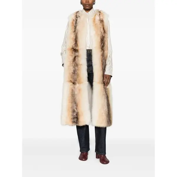 YVES SALOMON Striped Fur Waistcoat - Cream