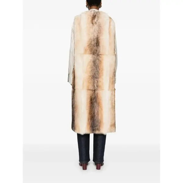 YVES SALOMON Striped Fur Waistcoat - Cream