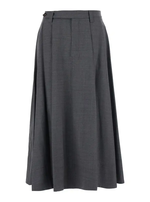 Brunello Cucinelli Grey Midi Skirt With Button Closure On The Side And Monil Detail On The Belt Loops In Wool Blend For - Multicolor