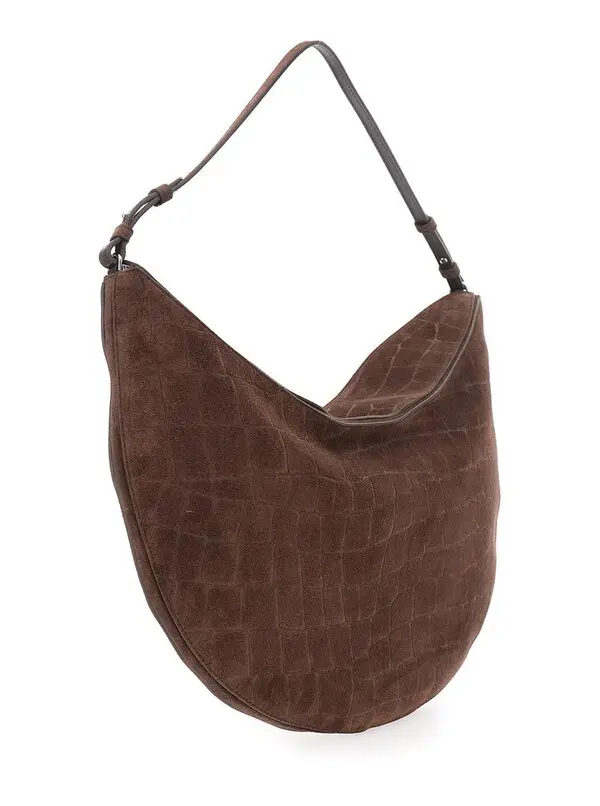 Jacquemus Le Calisso Rond Large' Brown Shoulder Bag With Adjustable Strap And Embossed Crodocile Effect In Leather - Multicolor