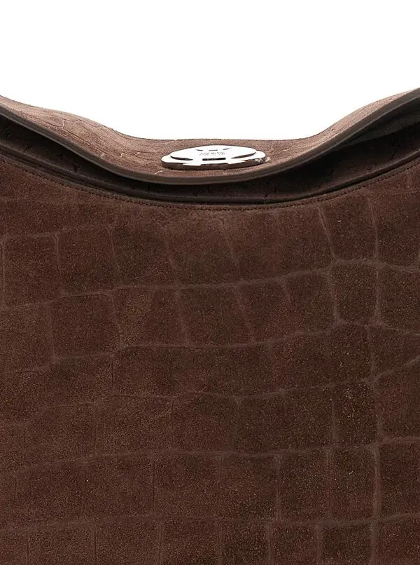 Jacquemus Le Calisso Rond Large' Brown Shoulder Bag With Adjustable Strap And Embossed Crodocile Effect In Leather - Multicolor