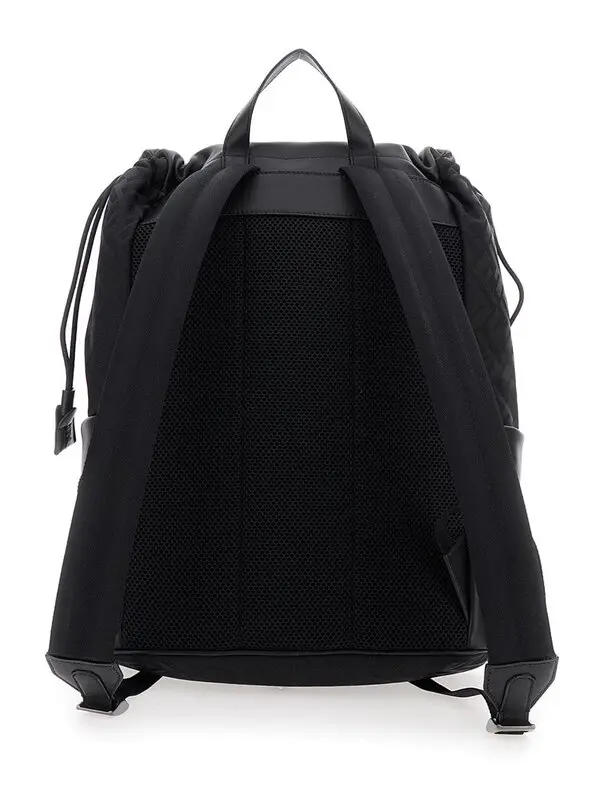 Fendi Black Backpack With Logo Plaque And All-over Ff Motif In Nylon