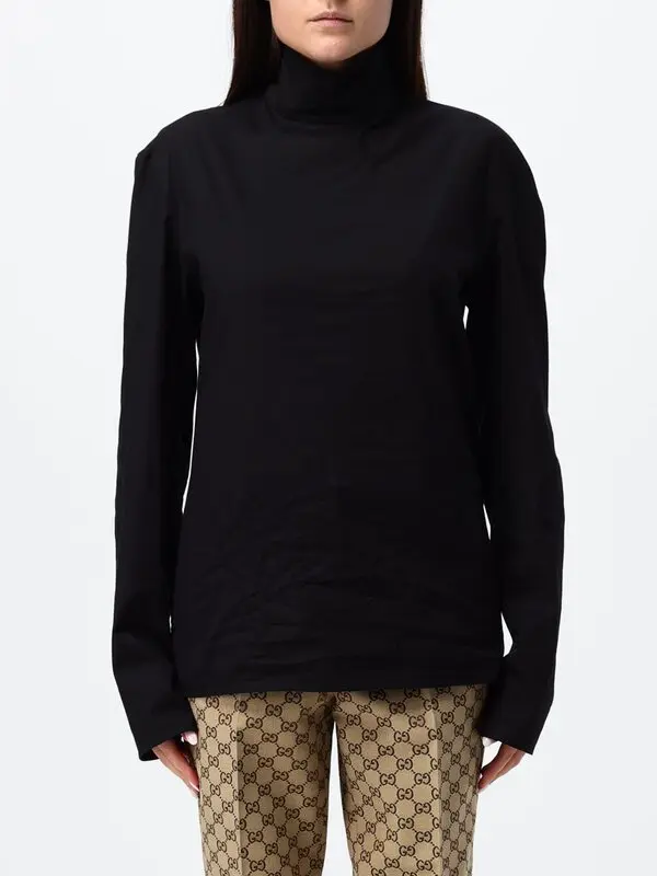 Gucci Slim Fit Cotton Poplin Long-sleeve Turtleneck Top - Black
