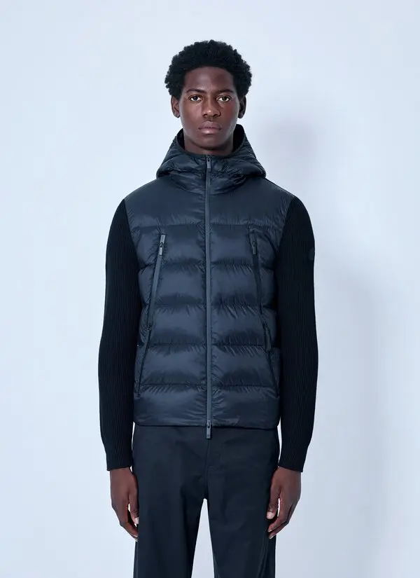 Moncler Hooded Puffer Jacket With Knit Sleeves
