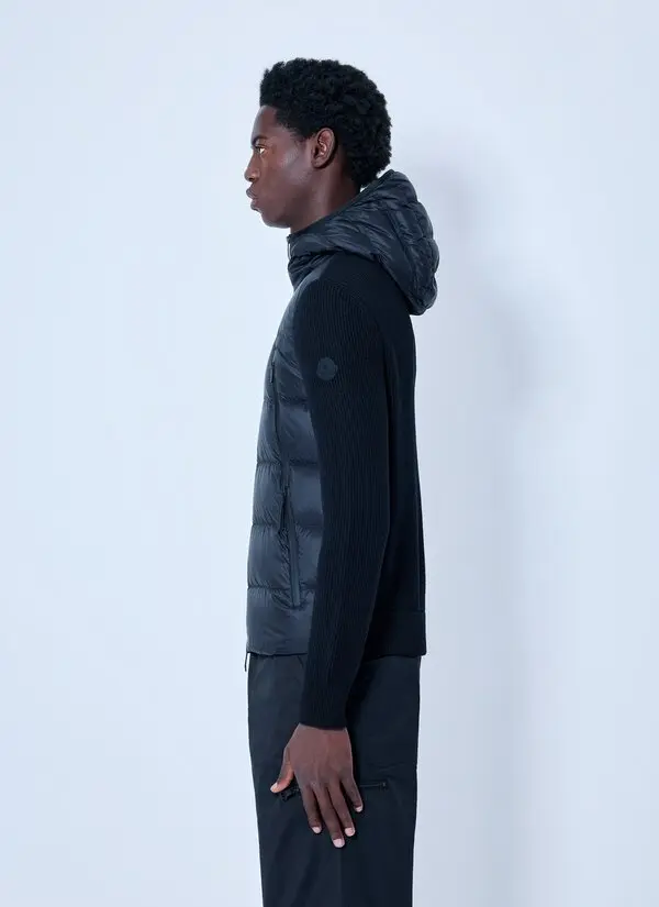 Moncler Hooded Puffer Jacket With Knit Sleeves