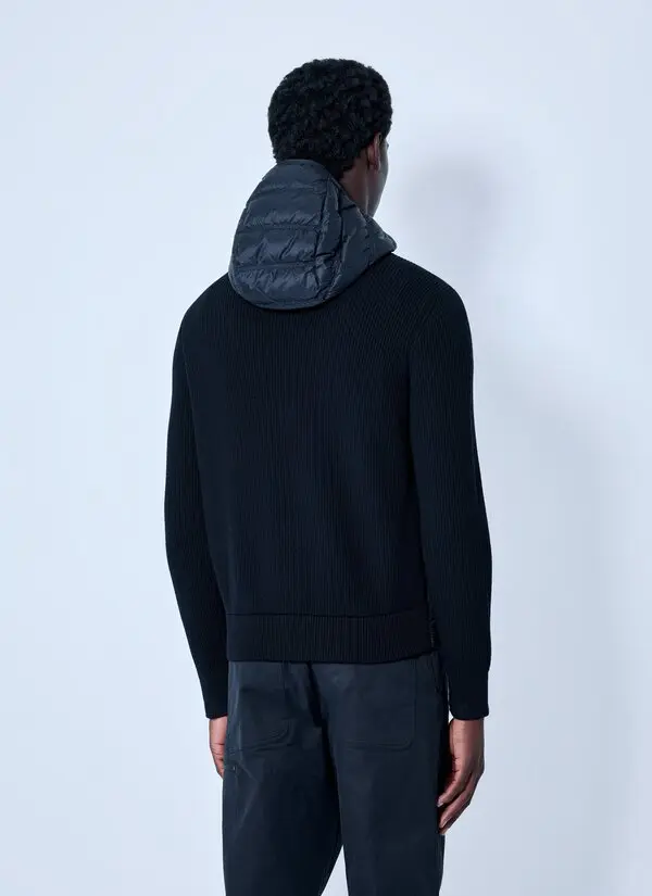 Moncler Hooded Puffer Jacket With Knit Sleeves