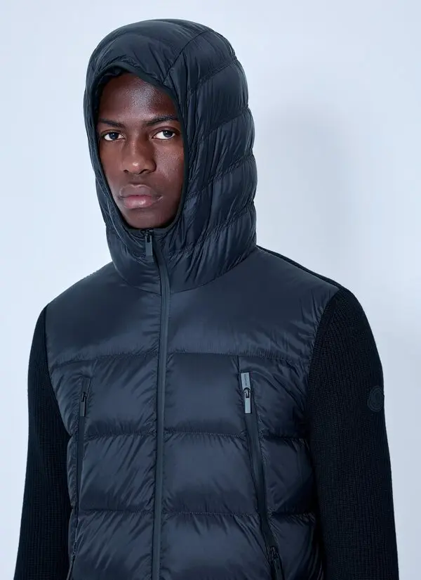 Moncler Hooded Puffer Jacket With Knit Sleeves