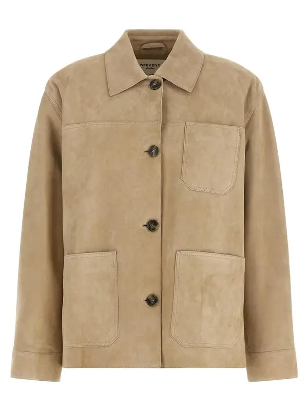Max Mara Ghiera Suede Leather Shirt Jacket - Cream