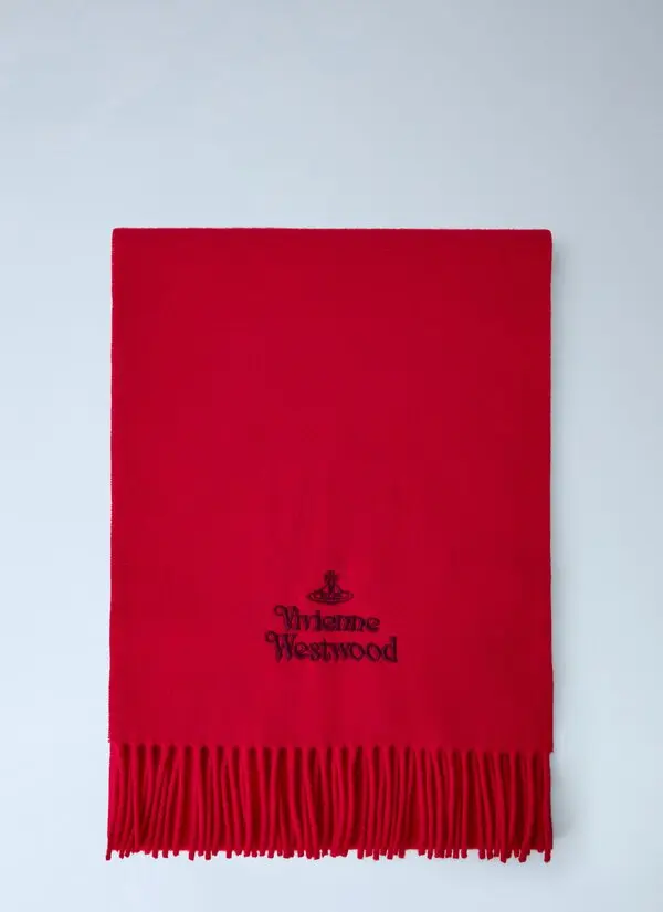 VIVIENNE WESTWOOD Logo Embroidered Wool Scarf - Red