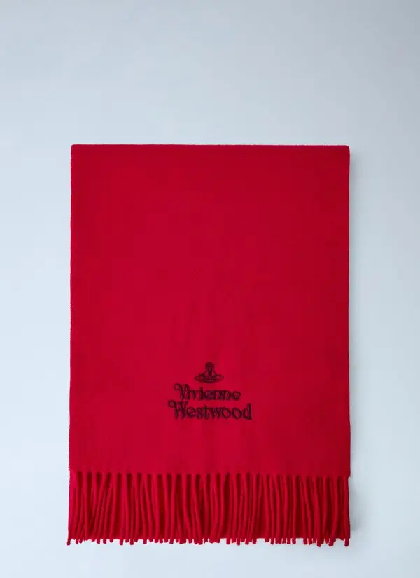 VIVIENNE WESTWOOD Logo Embroidered Wool Scarf - Red