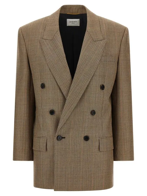 Saint Laurent Prince Of Wales Houndstooth Blazer - Brown