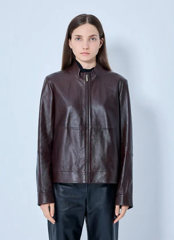 Max Mara High-collar Leather Jacket - Multicolor