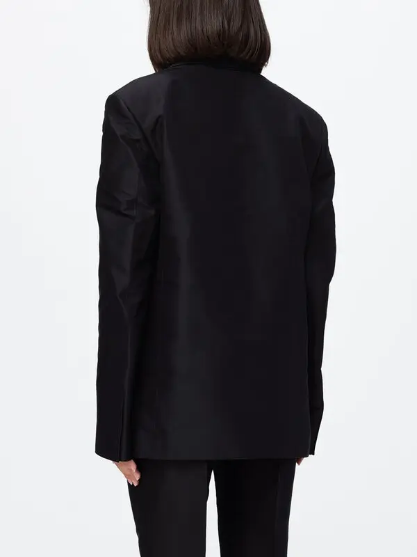 Gucci Cropped Silk Blazer With Peak Lapels And Padded Shoulders