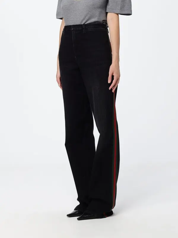 Gucci High-waisted Straight Jeans In Cotton Denim With Web Logo