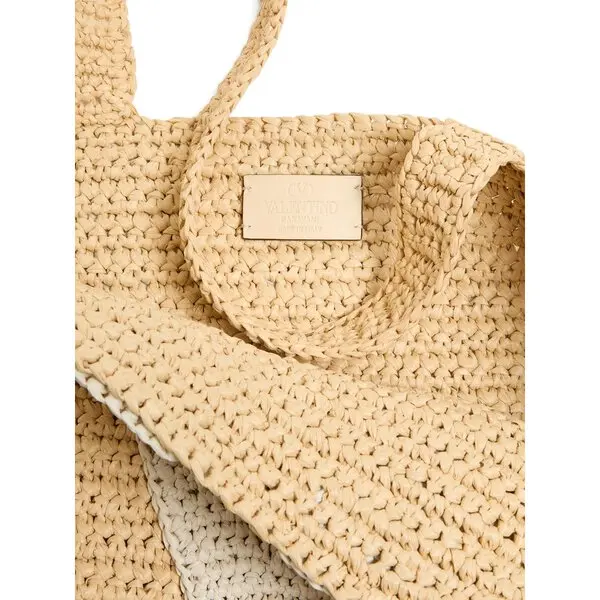 Valentino Garavani Maxi Vlogo Signature Raffia Tote Bag - Cream