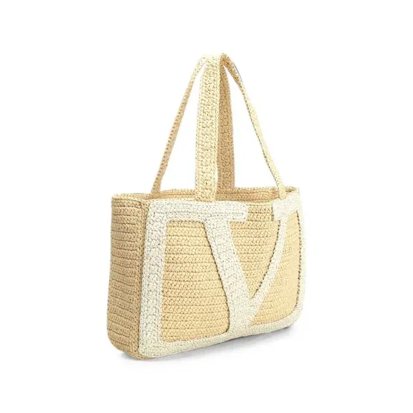 Valentino Garavani Maxi Vlogo Signature Raffia Tote Bag - Cream