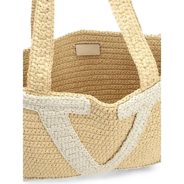 Valentino Garavani Maxi Vlogo Signature Raffia Tote Bag - Cream