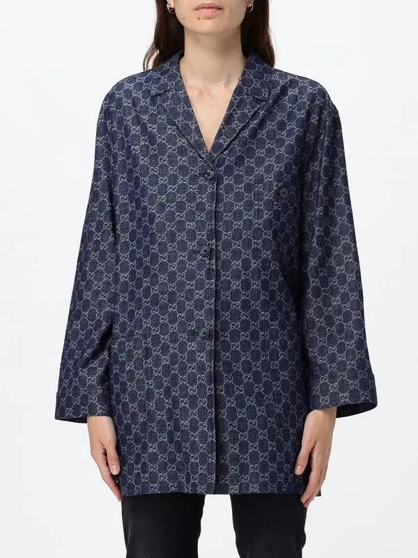 Gucci All-over Gg Monogram Denim Shirt Jacket In A Relaxed Fit - Blue