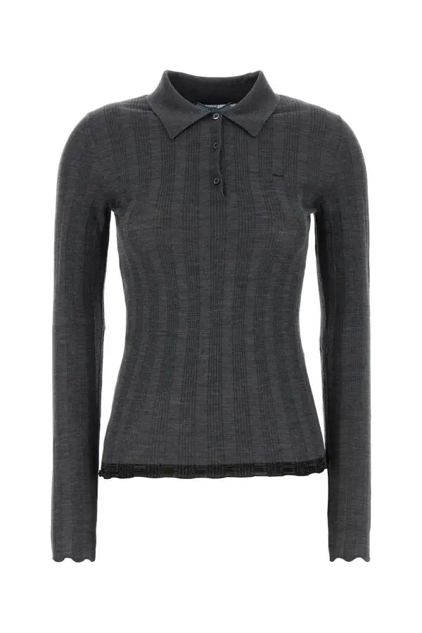 Prada Grey Wool Blend Polo Shirt