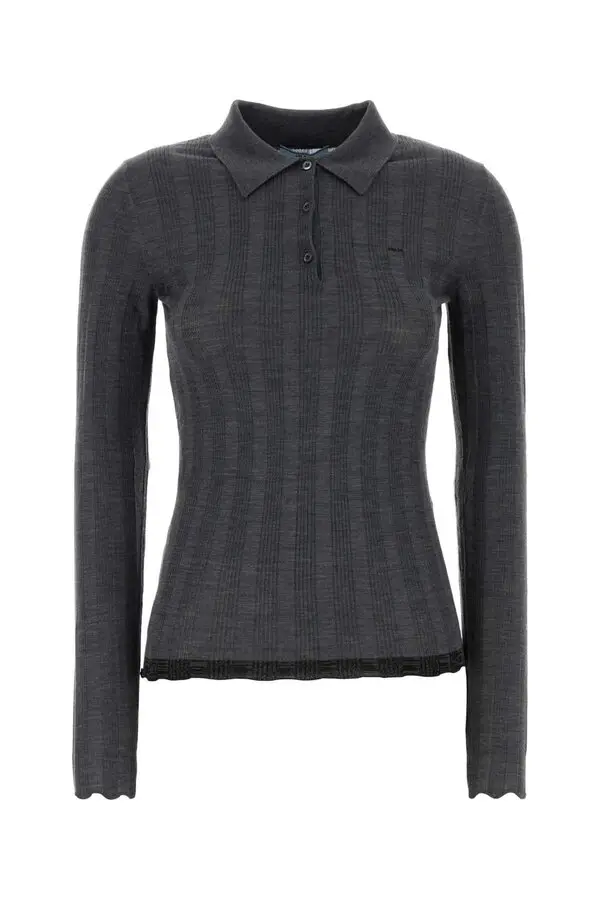 Prada Wool Blend Polo Shirt - Gray