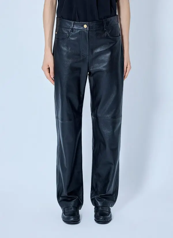 Max Mara Leather Straight-leg Trousers - Black