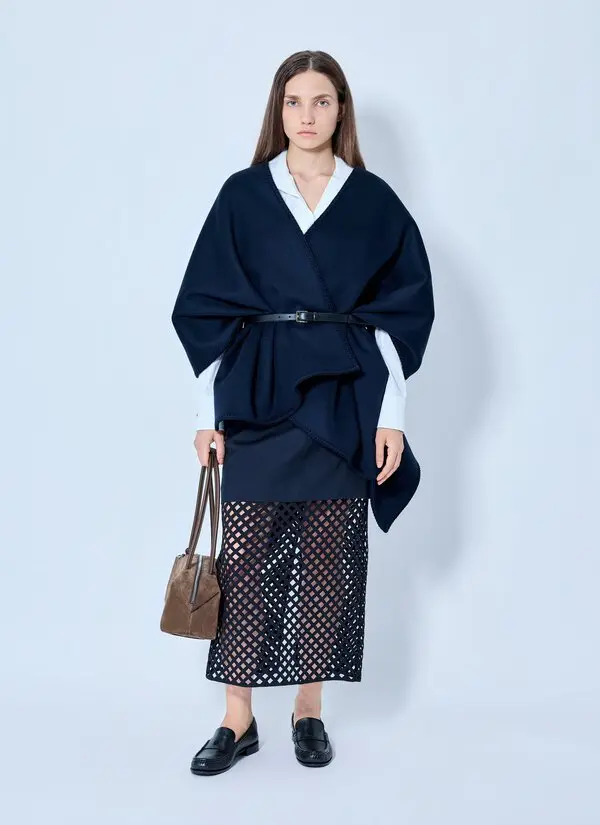 Max Mara Belted Wrap Poncho With Cut-out Skirt