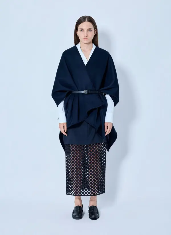 Max Mara Belted Wrap Poncho With Cut-out Skirt - Blue