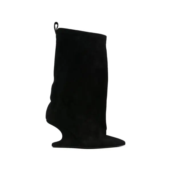 Rick Owens Suede Sculptural Heel Boots - Black