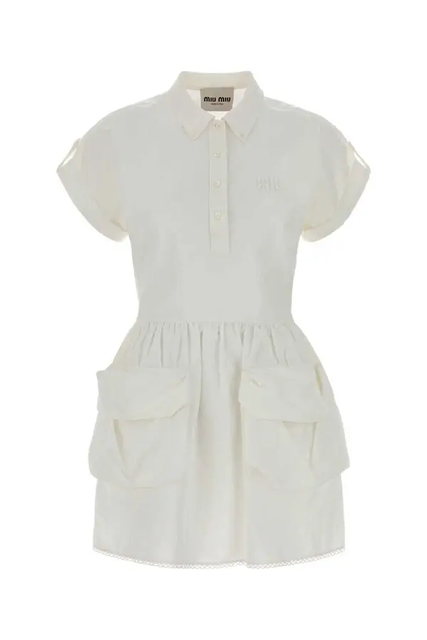 Miu Miu Cotton Blend Dress - White