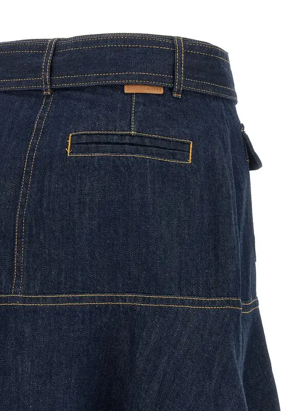 Zimmermann Belted Denim Midi Skirt - Blue